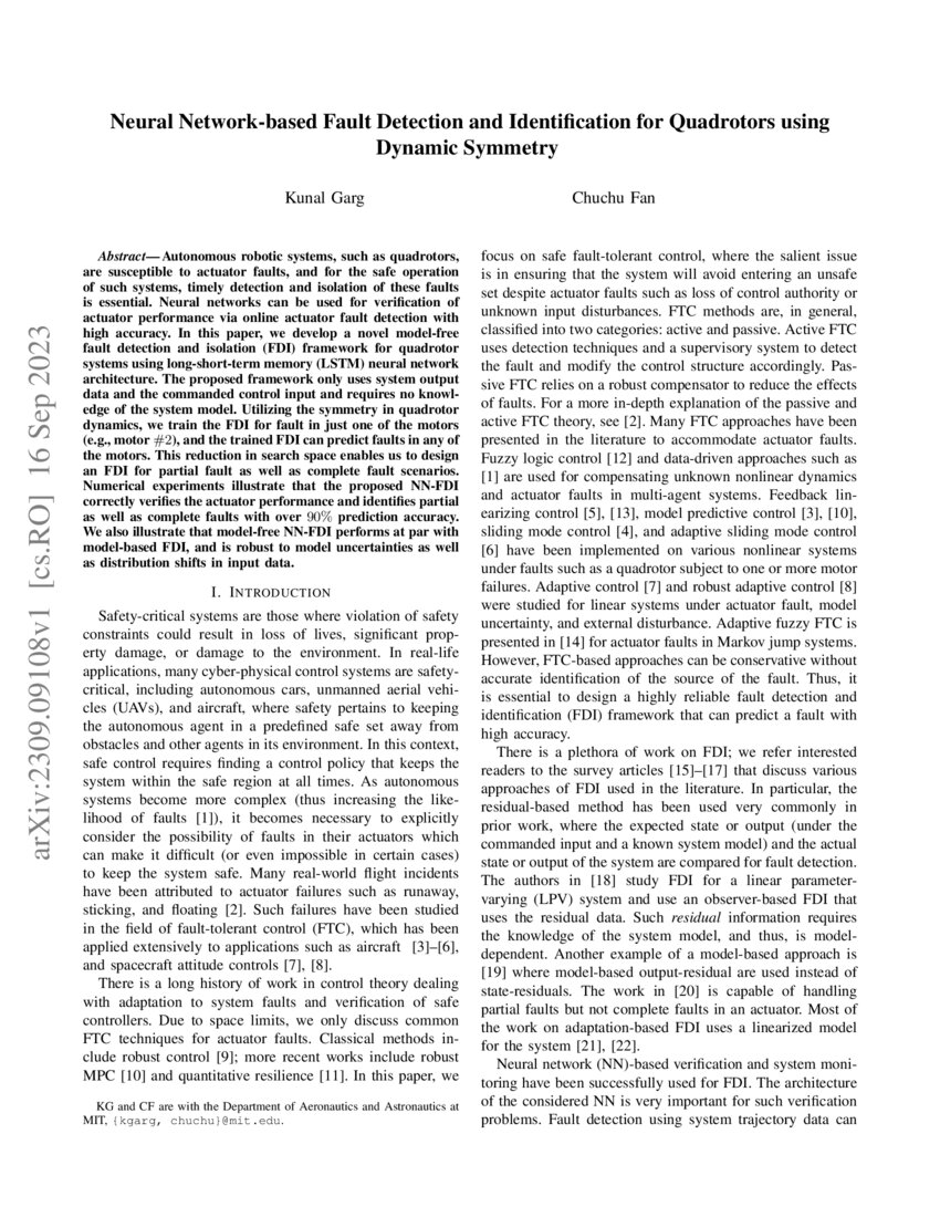 Neural Network Based Fault Detection And Identification For Quadrotors Using Dynamic Symmetry 0291
