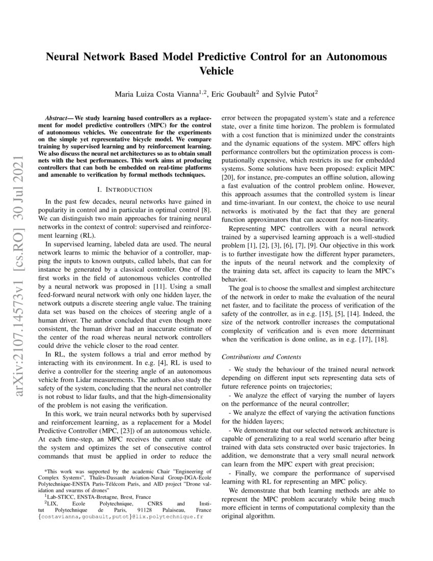 Neural Network Based Model Predictive Control For An Autonomous Vehicle Deepai