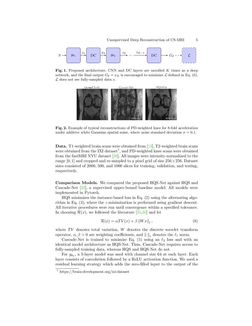 Neural Network-based Reconstruction in Compressed Sensing MRI Without Fully-sampled Training ...