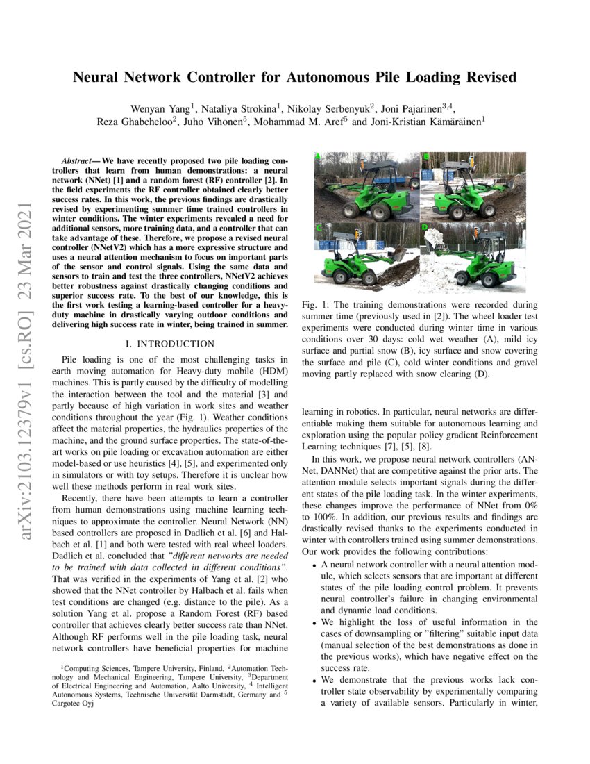 Neural Network Controller for Autonomous Pile Loading Revised | DeepAI
