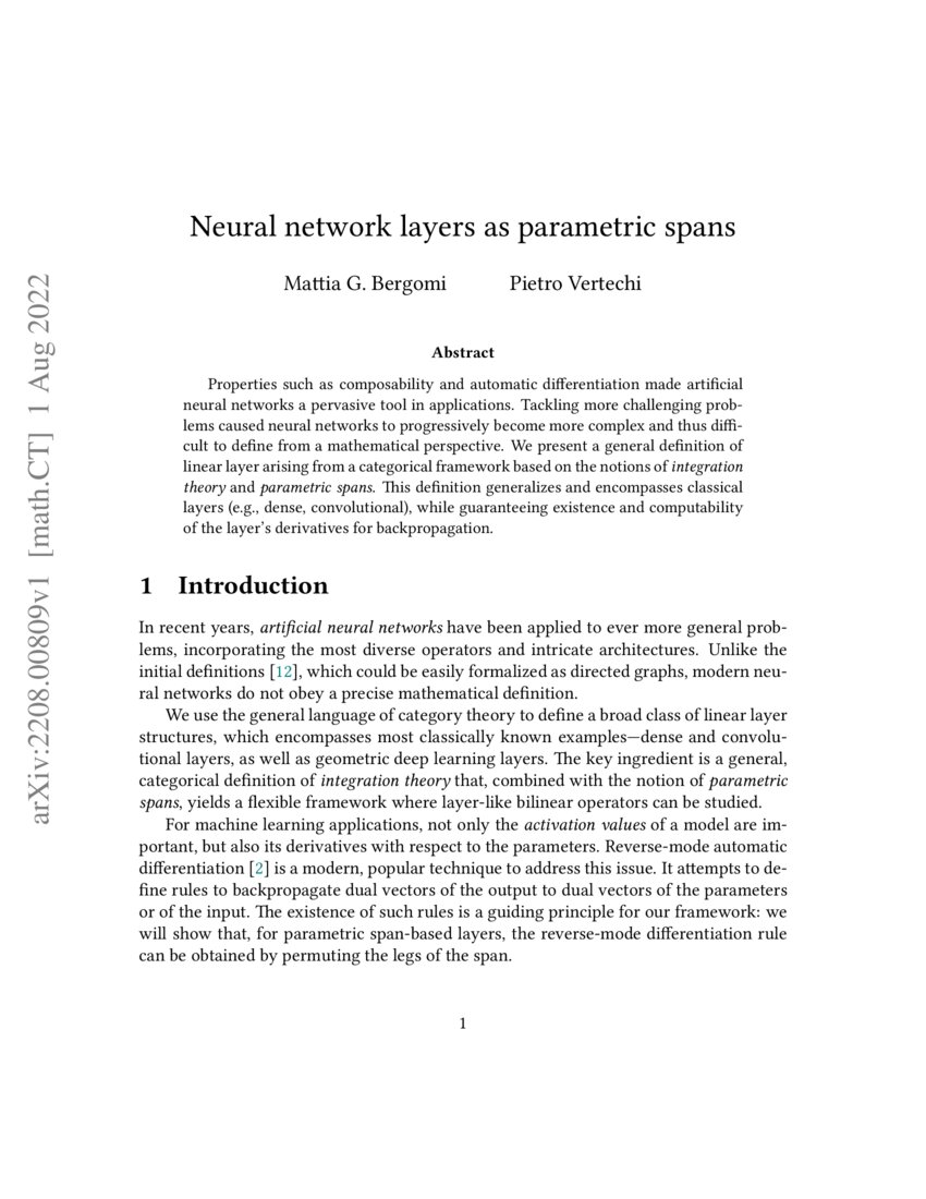 Neural network layers as parametric spans | DeepAI