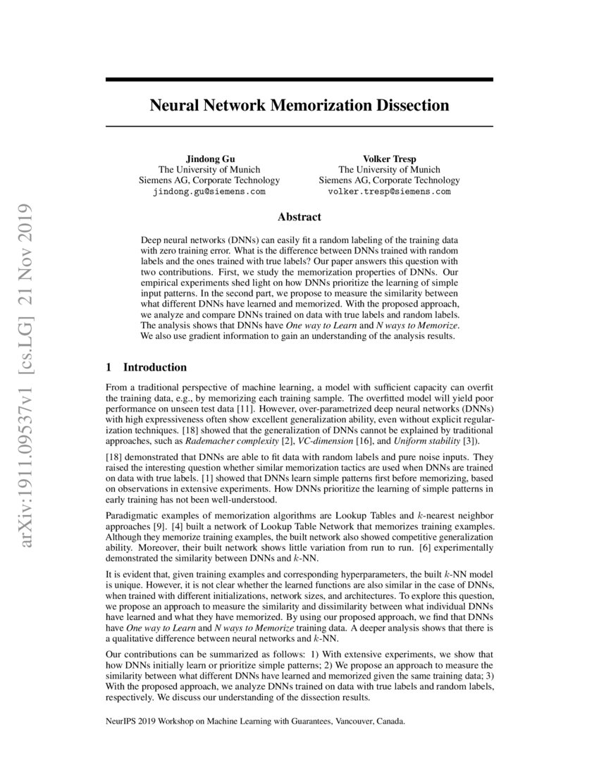 Neural Network Memorization Dissection | DeepAI