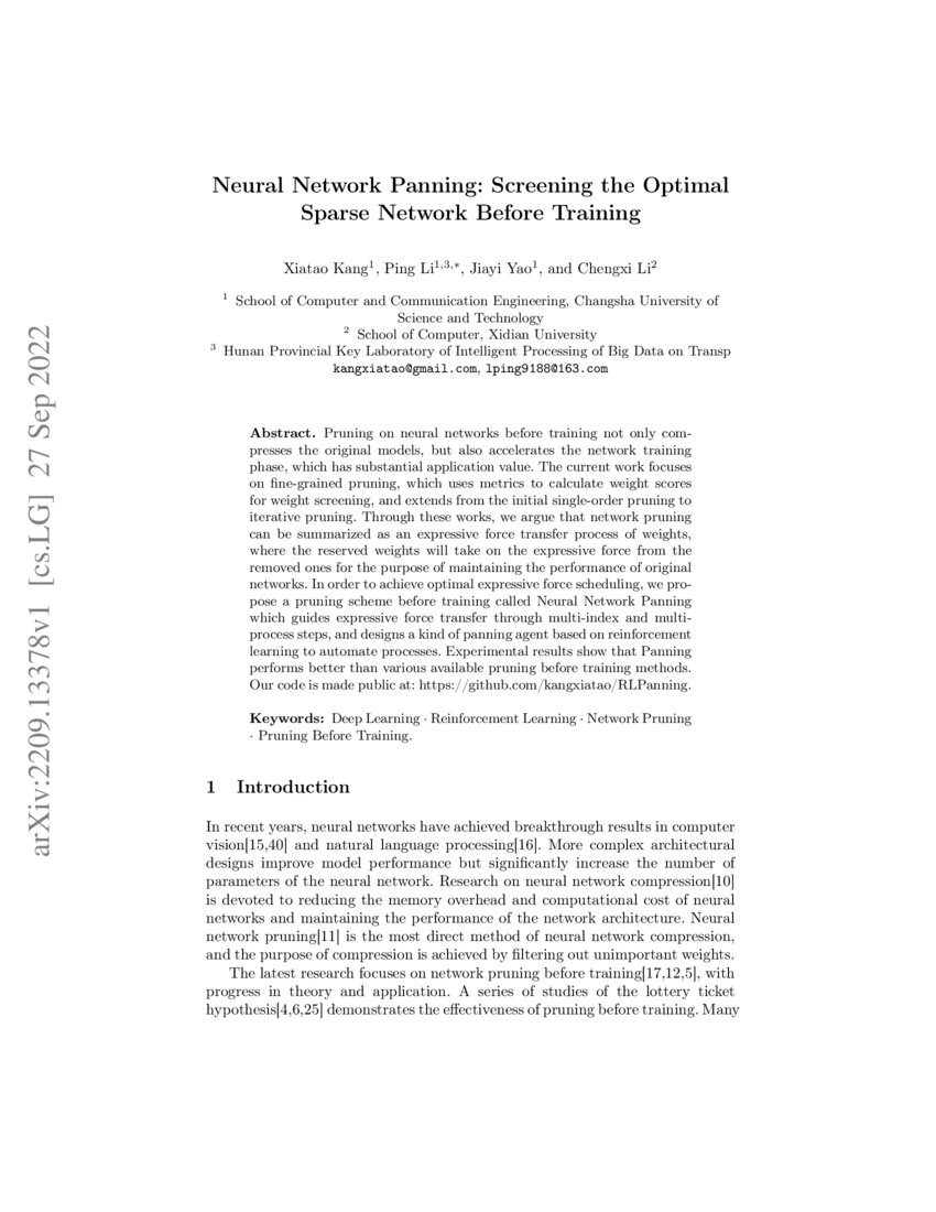 Neural Network Panning: Screening the Optimal Sparse Network Before Training | DeepAI