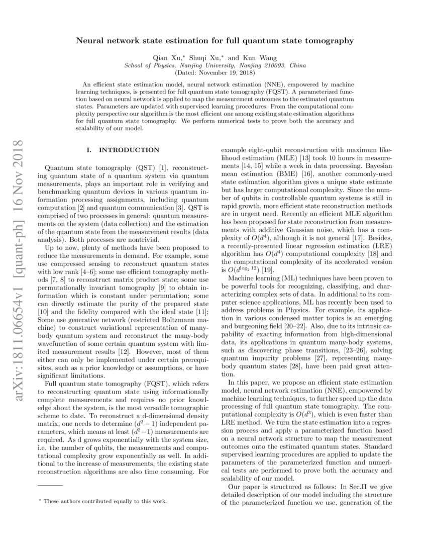 Neural network state estimation for full quantum state tomography | DeepAI
