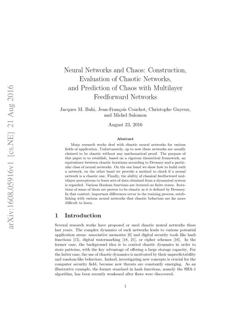 Neural Networks and Chaos: Construction, Evaluation of Chaotic Networks, and Prediction of Chaos ...