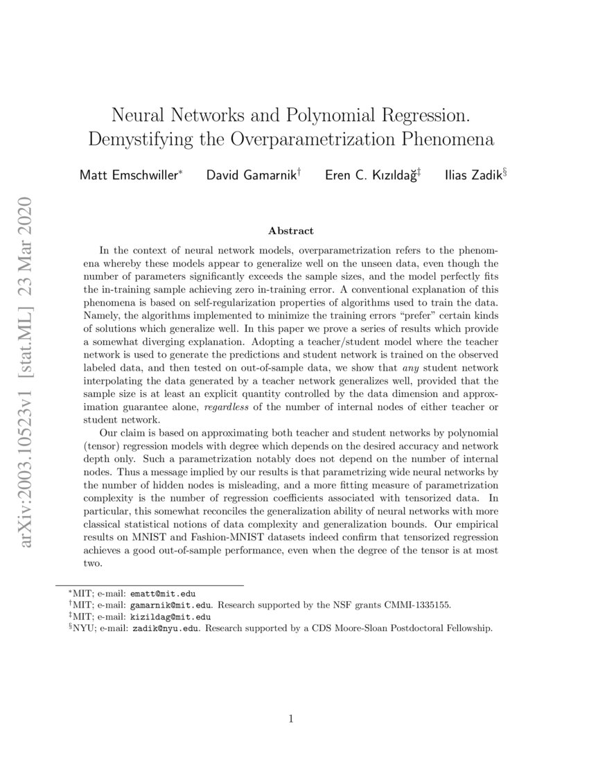 Neural Networks and Polynomial Regression. Demystifying the Overparametrization Phenomena | DeepAI