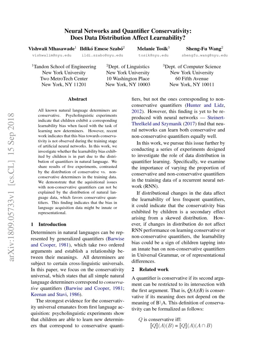 Neural Networks And Quantifier Conservativity Does Data Distribution Affect Learnability Deepai