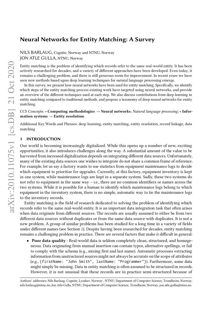 Neural Networks for Entity Matching | DeepAI