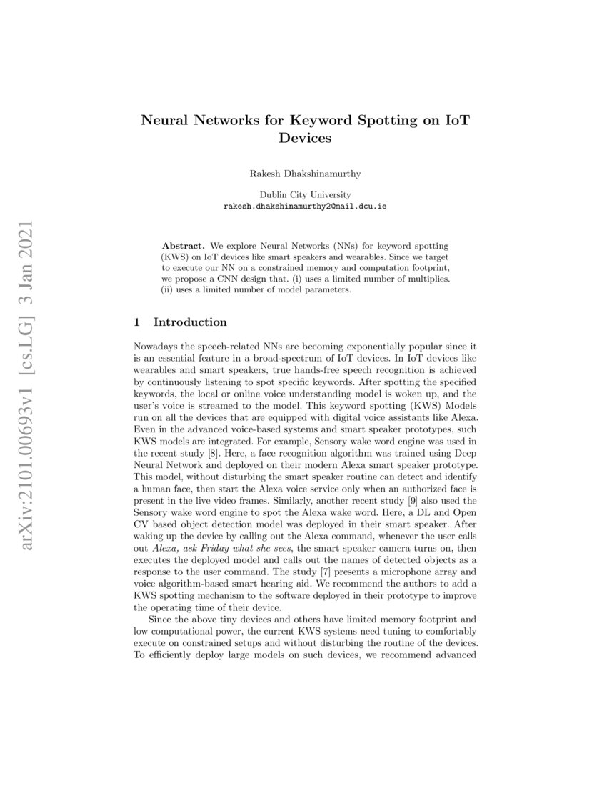 Neural Networks for Keyword Spotting on IoT Devices | DeepAI