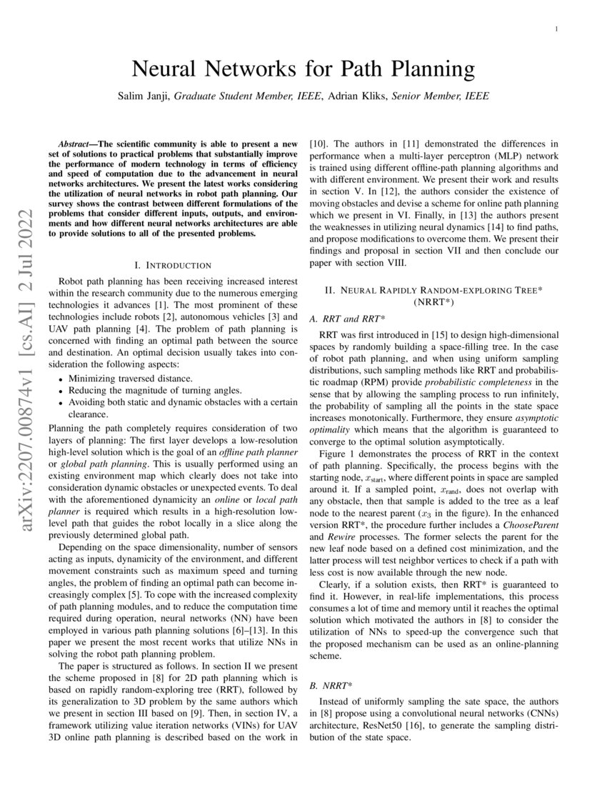 Neural Networks for Path Planning | DeepAI