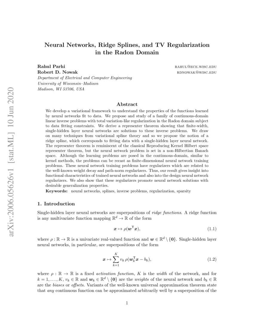 Neural Networks, Ridge Splines, and TV Regularization in the Radon Domain | DeepAI