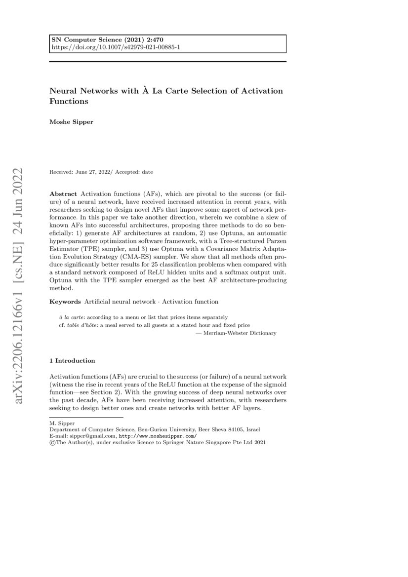Neural Networks With A La Carte Selection Of Activation Functions Deepai