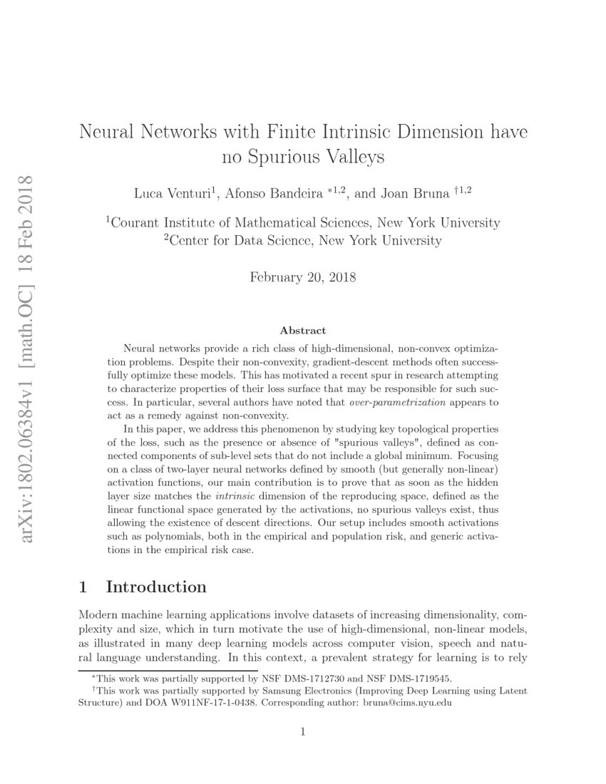 Neural Networks With Finite Intrinsic Dimension Have No Spurious Valleys Deepai
