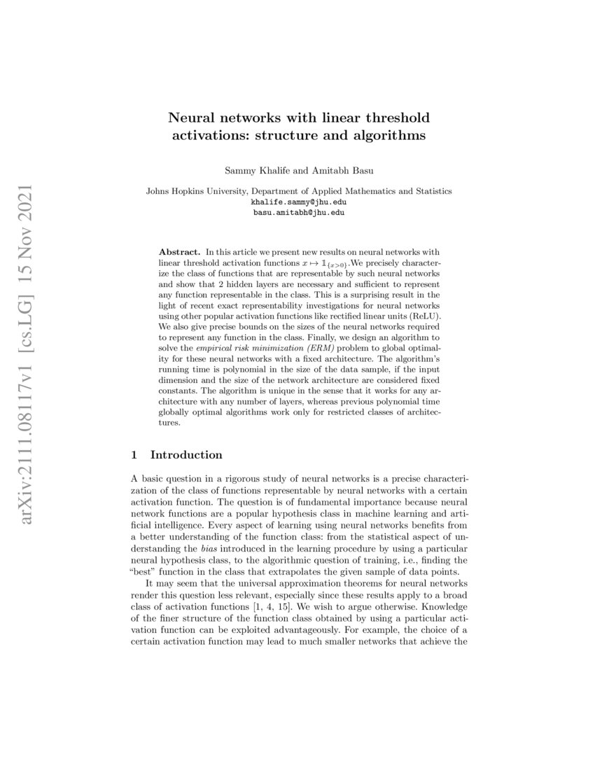 Neural Networks With Linear Threshold Activations Structure And Algorithms Deepai