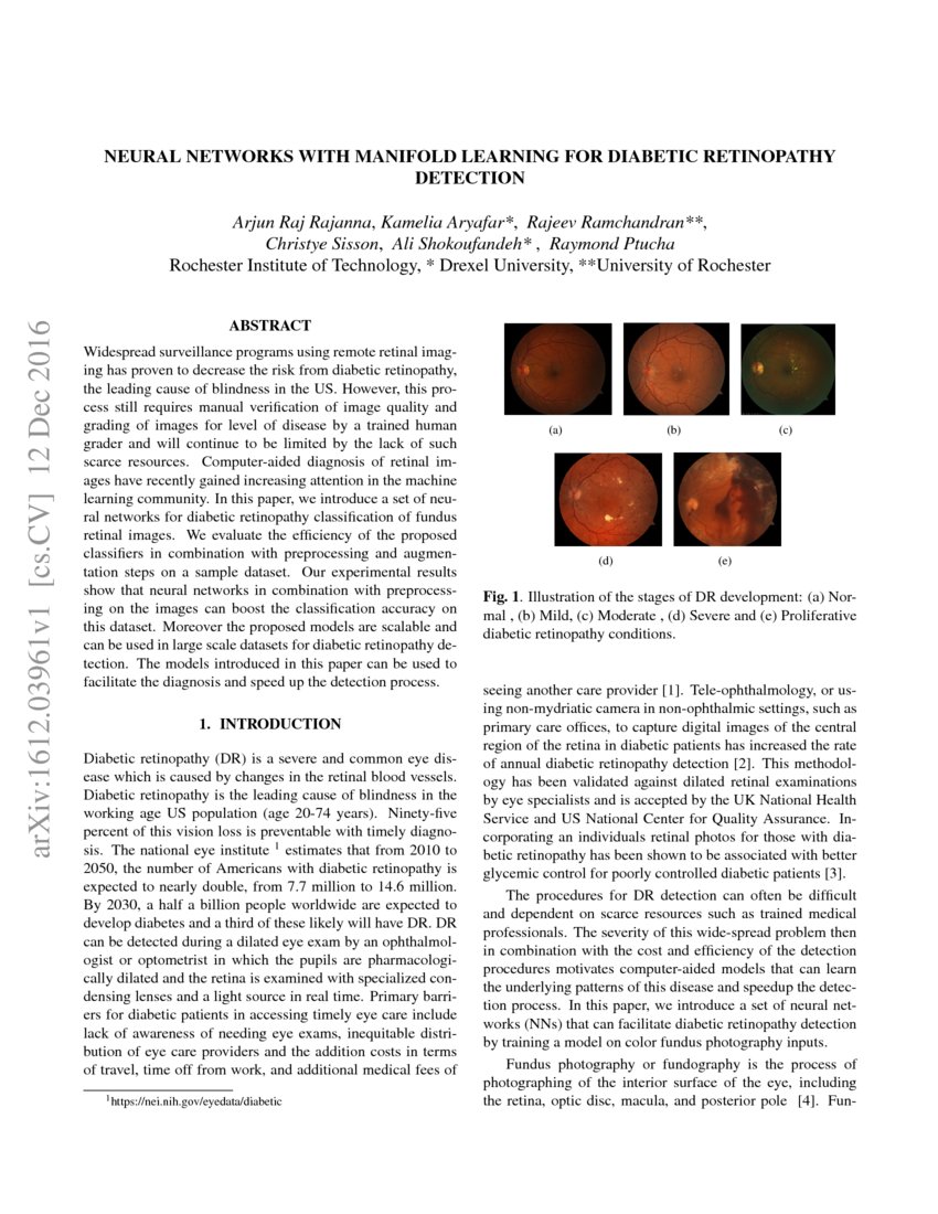 Neural Networks with Manifold Learning for Diabetic Retinopathy Detection | DeepAI