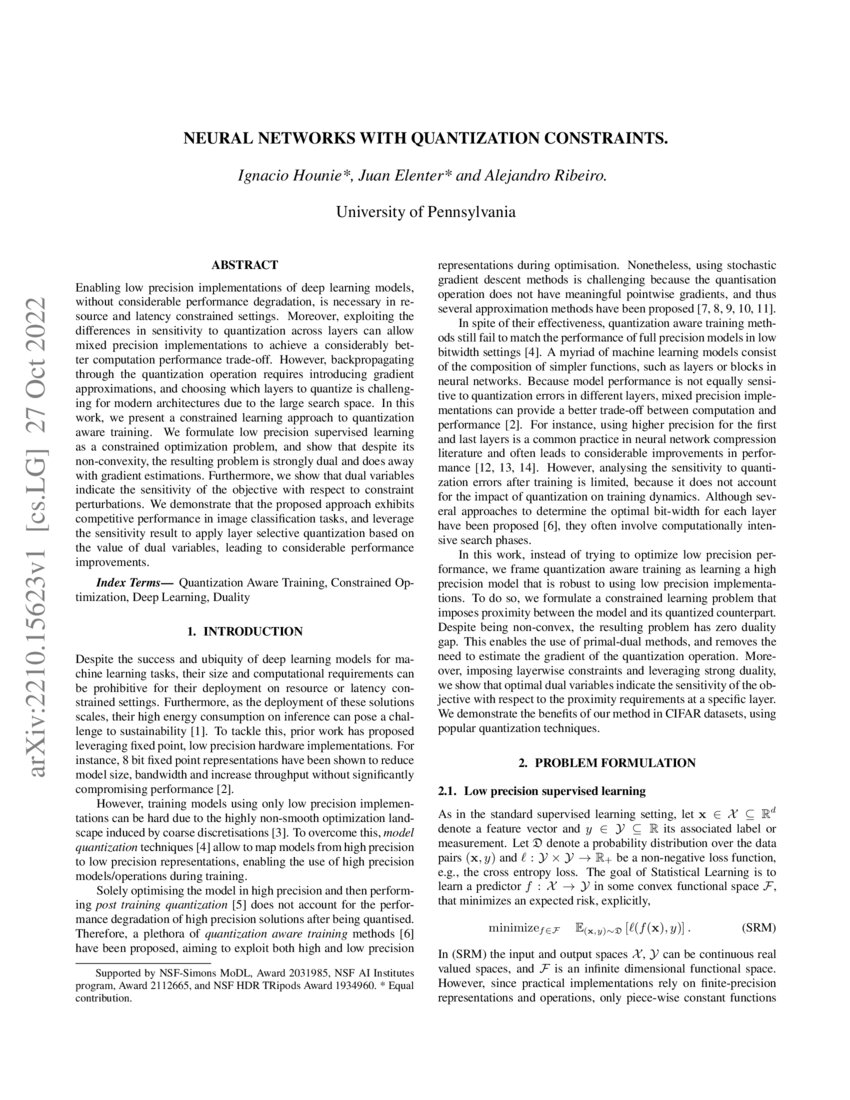 Neural Networks with Quantization Constraints | DeepAI Neural Networks with Quantization Constraints | DeepAI