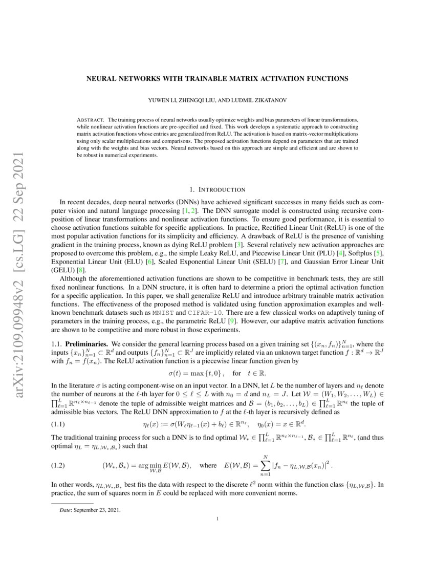 Neural Networks With Trainable Matrix Activation Functions Deepai