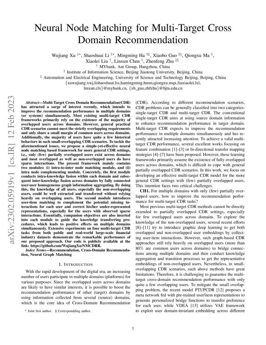 Neural Node Matching For Multi Target Cross Domain Recommendation Deepai