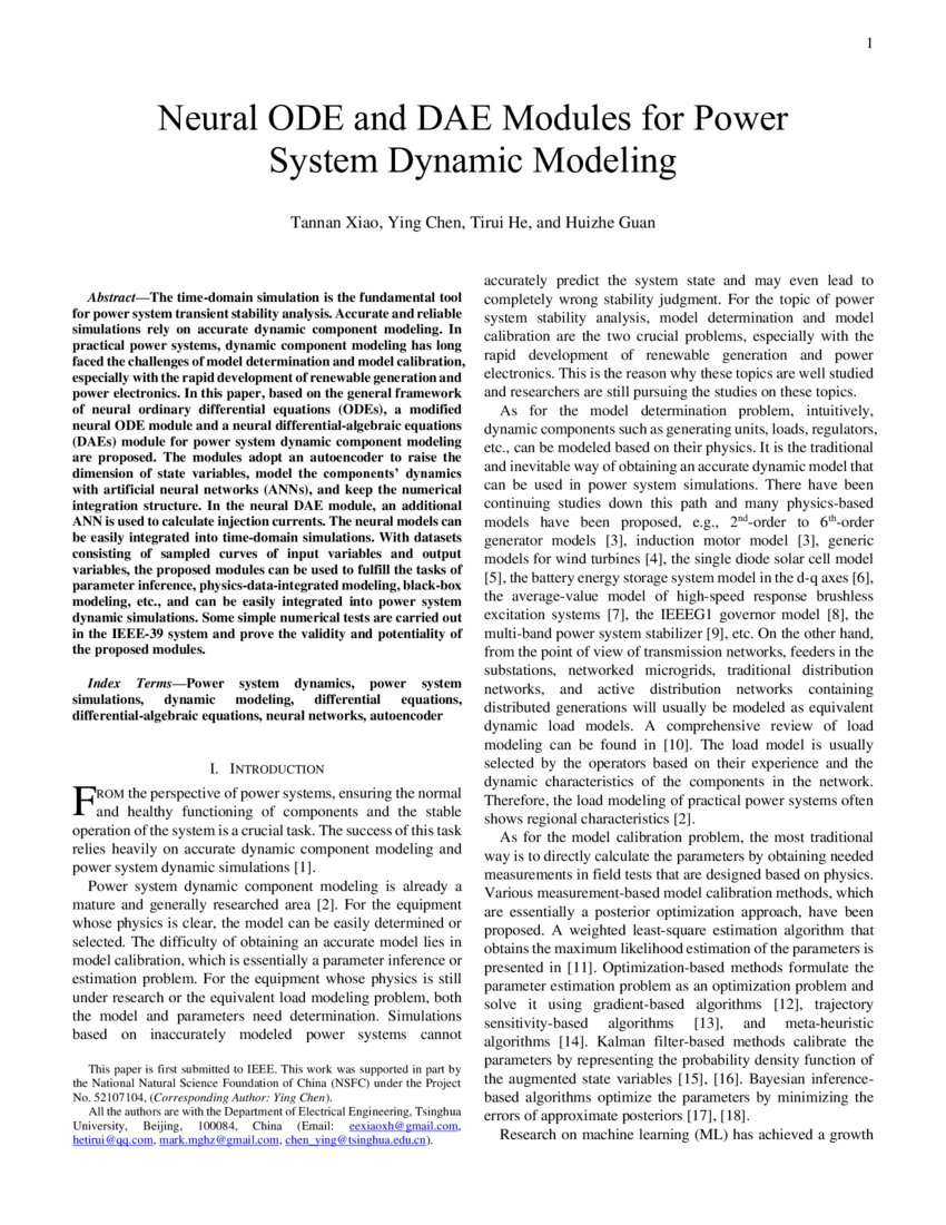 Neural Ode And Dae Modules For Power System Dynamic Modeling Deepai