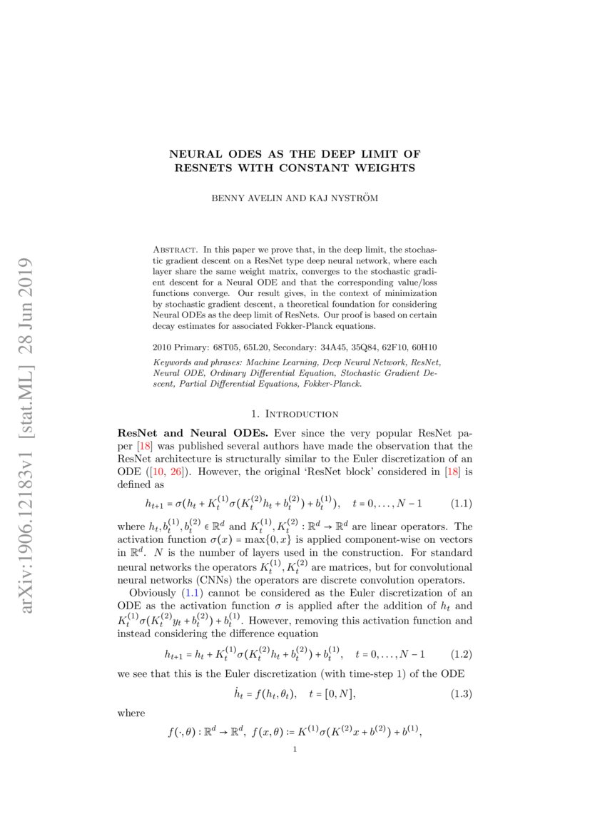 Neural ODEs as the Deep Limit of ResNets with constant weights | DeepAI