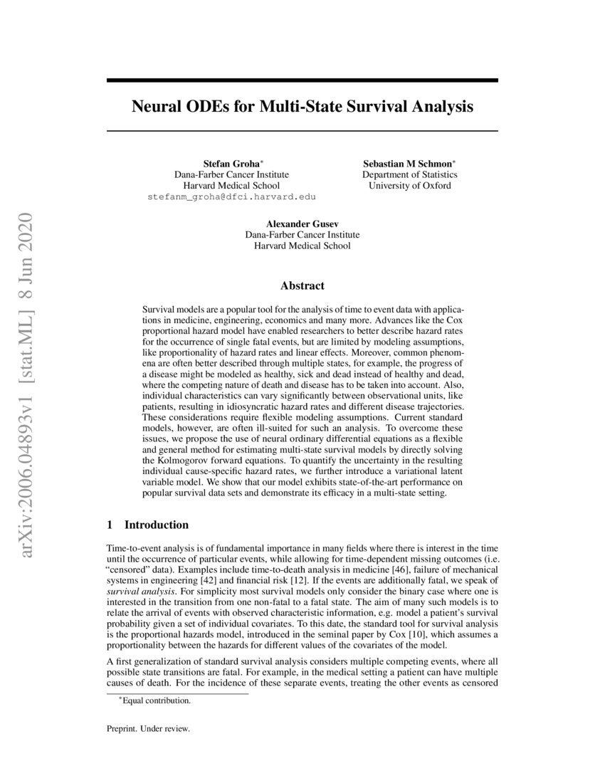 Neural ODEs for Multi-State Survival Analysis | DeepAI