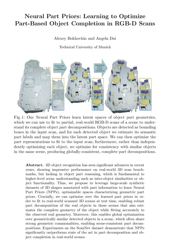 Neural Part Priors: Learning to Optimize Part-Based Object Completion in RGB-D Scans | DeepAI