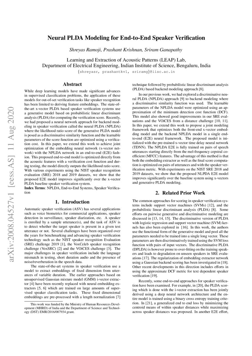 Neural PLDA Modeling for End-to-End Speaker Verification | DeepAI