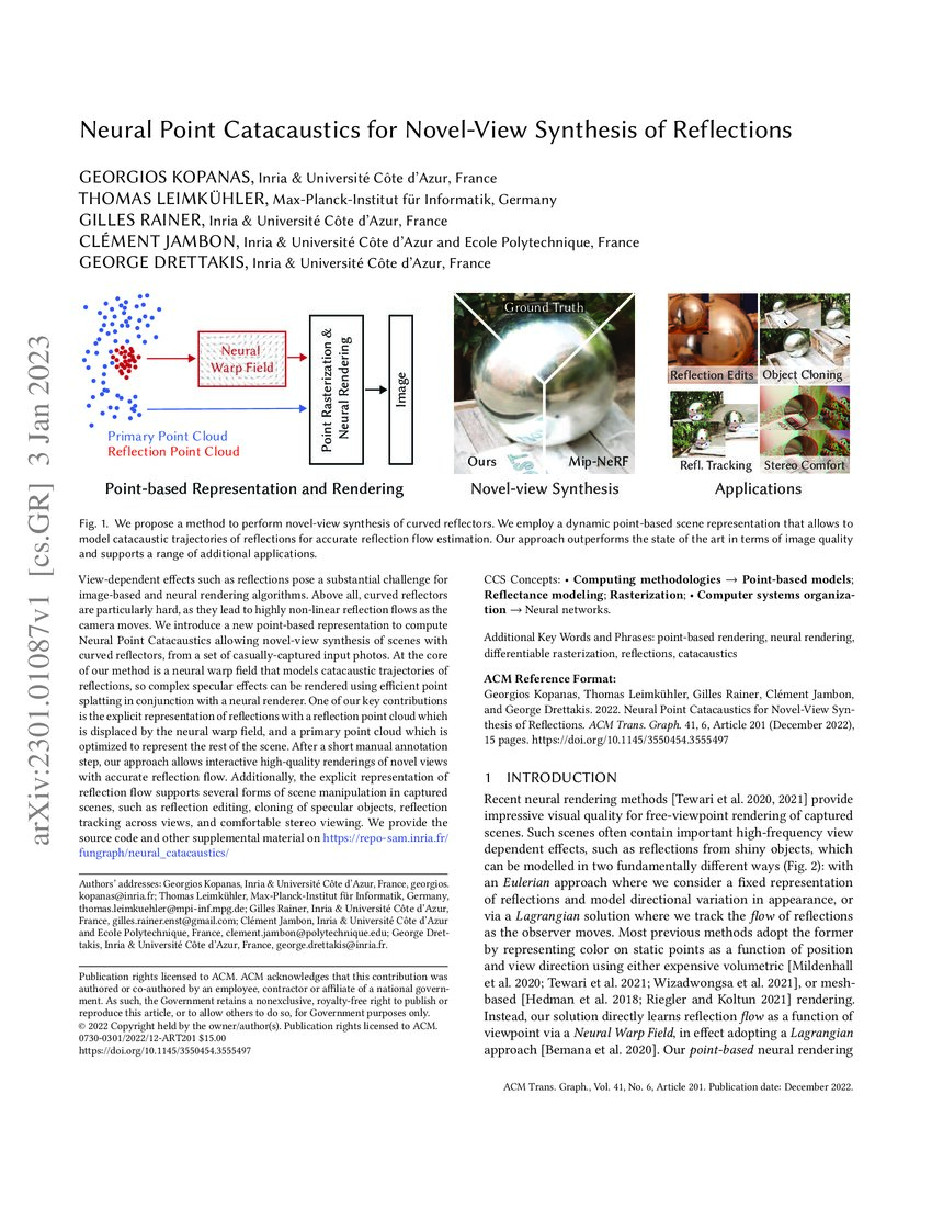 Neural Point Catacaustics for Novel-View Synthesis of Reflections | DeepAI