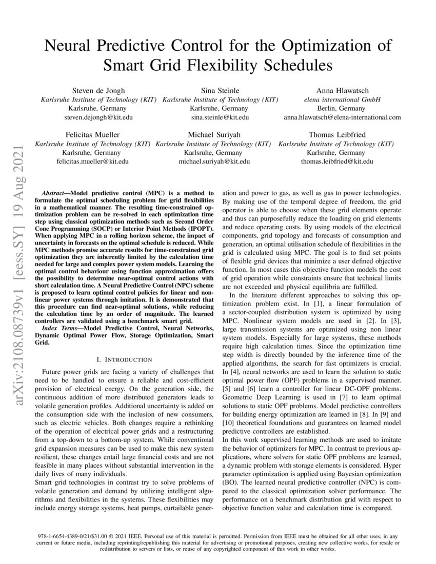 Neural Predictive Control for the Optimization of Smart Grid ...