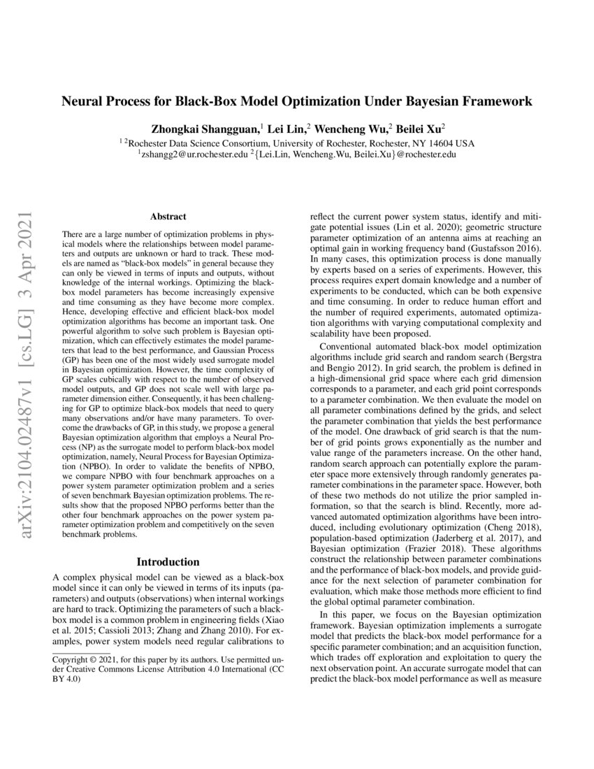 Neural Process for Black-Box Model Optimization Under Bayesian Framework | DeepAI