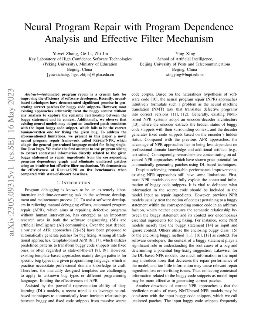 Neural Program Repair with Program Dependence Analysis and Effective Filter Mechanism | DeepAI