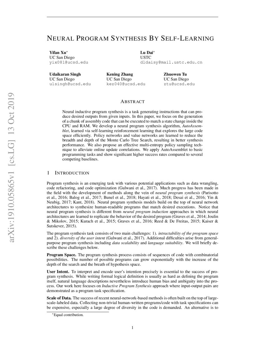 Neural Program Synthesis By Self-Learning | DeepAI Neural Program Synthesis By Self-Learning | DeepAI