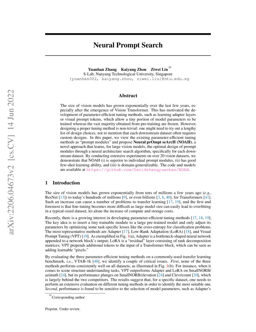 Neural Prompt Search | DeepAI