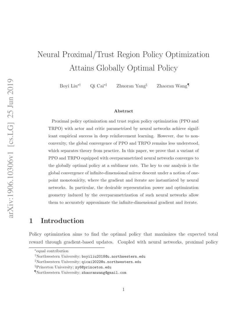 Neural Proximal/Trust Region Policy Optimization Attains Globally Optimal Policy | DeepAI