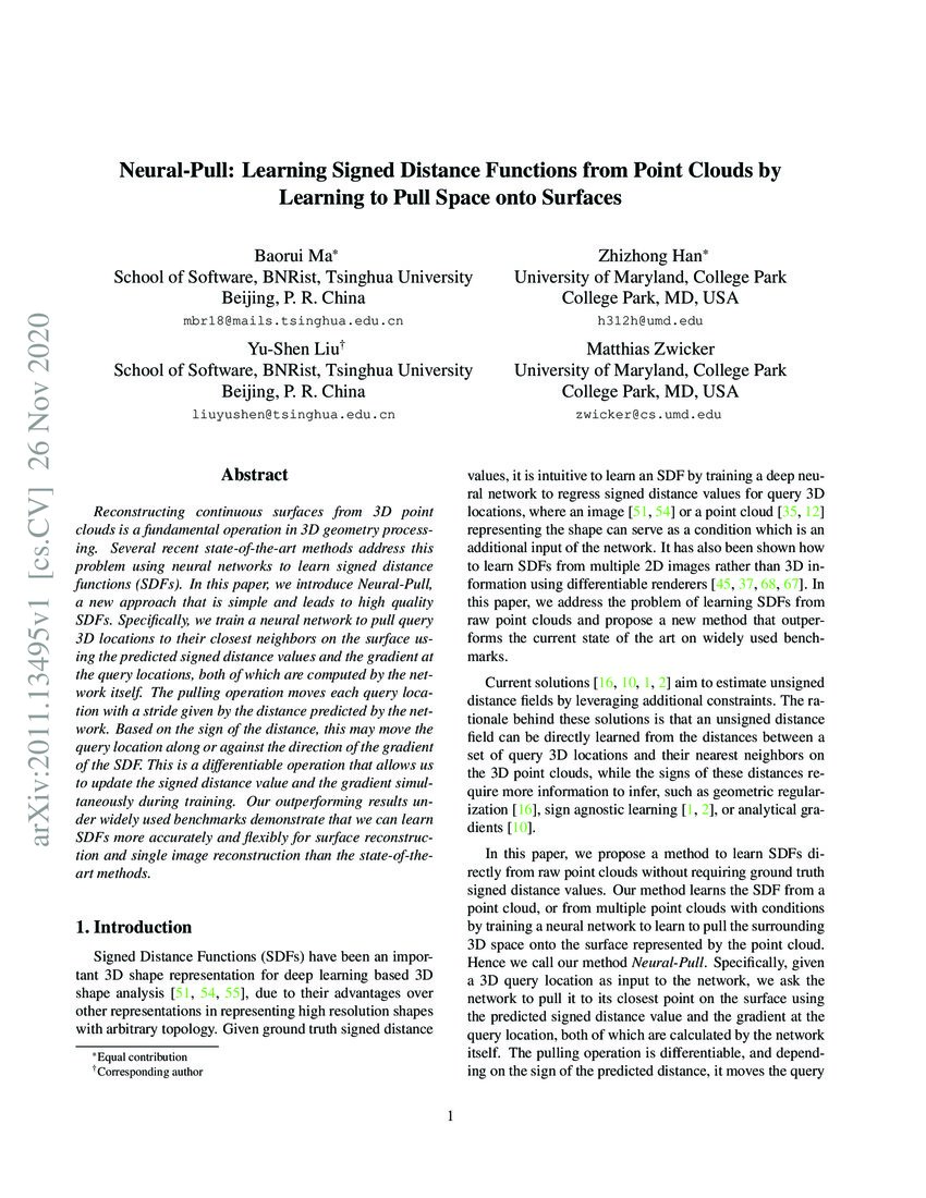 Neural-Pull: Learning Signed Distance Functions from Point Clouds by Learning to Pull Space onto ...