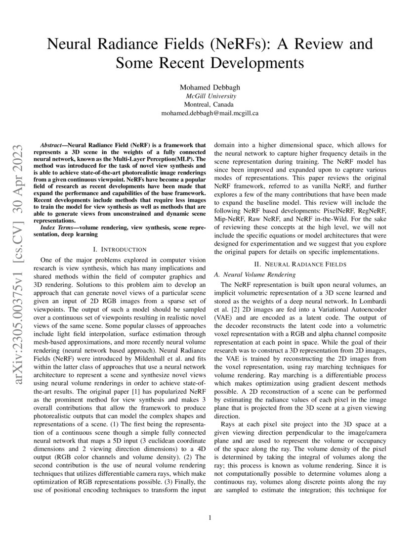 Neural Radiance Fields Nerfs A Review And Some Recent Developments