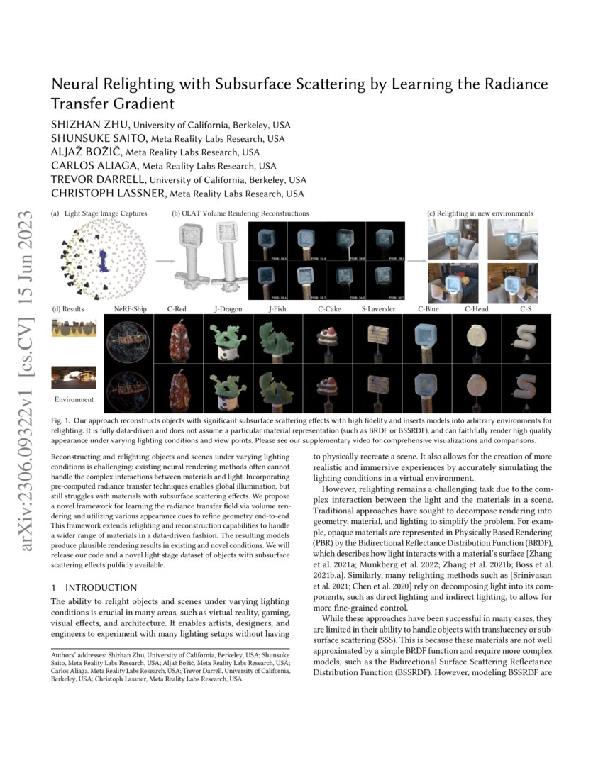 Neural Relighting with Subsurface Scattering by Learning the Radiance ...