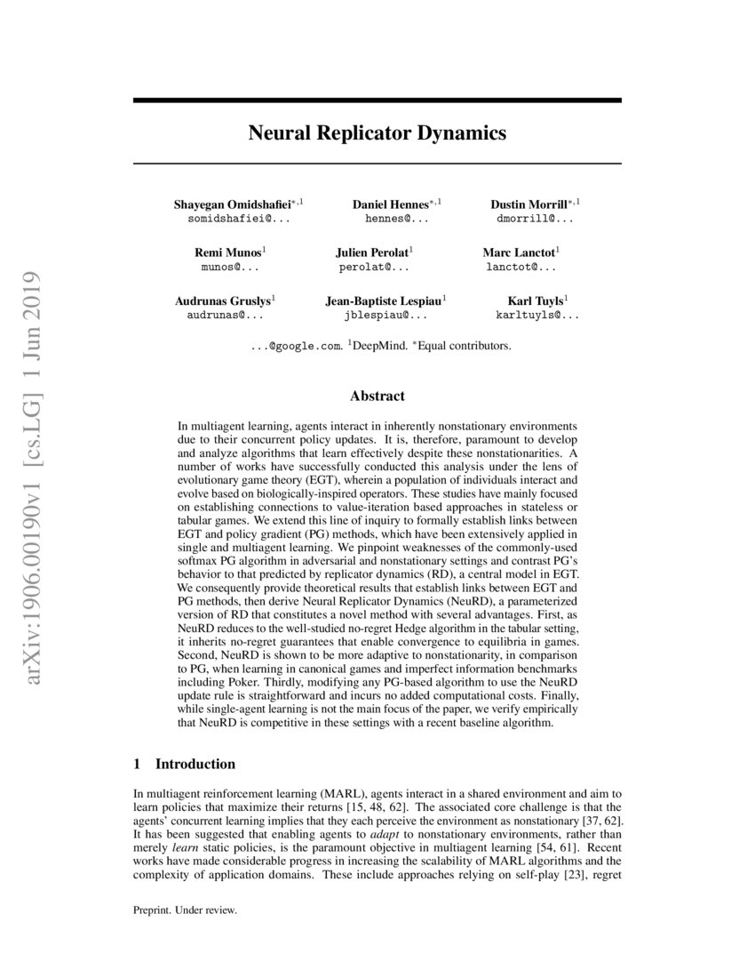 Neural Replicator Dynamics | DeepAI