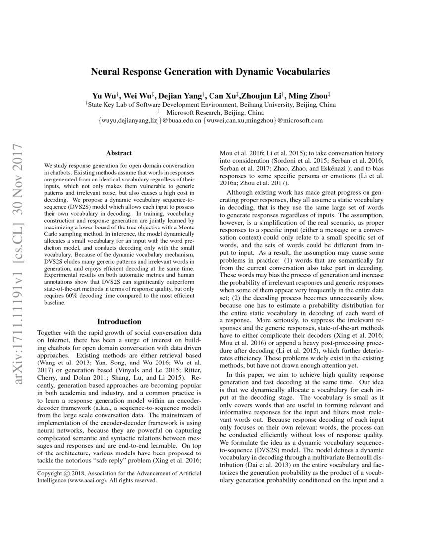Neural Response Generation With Dynamic Vocabularies Deepai