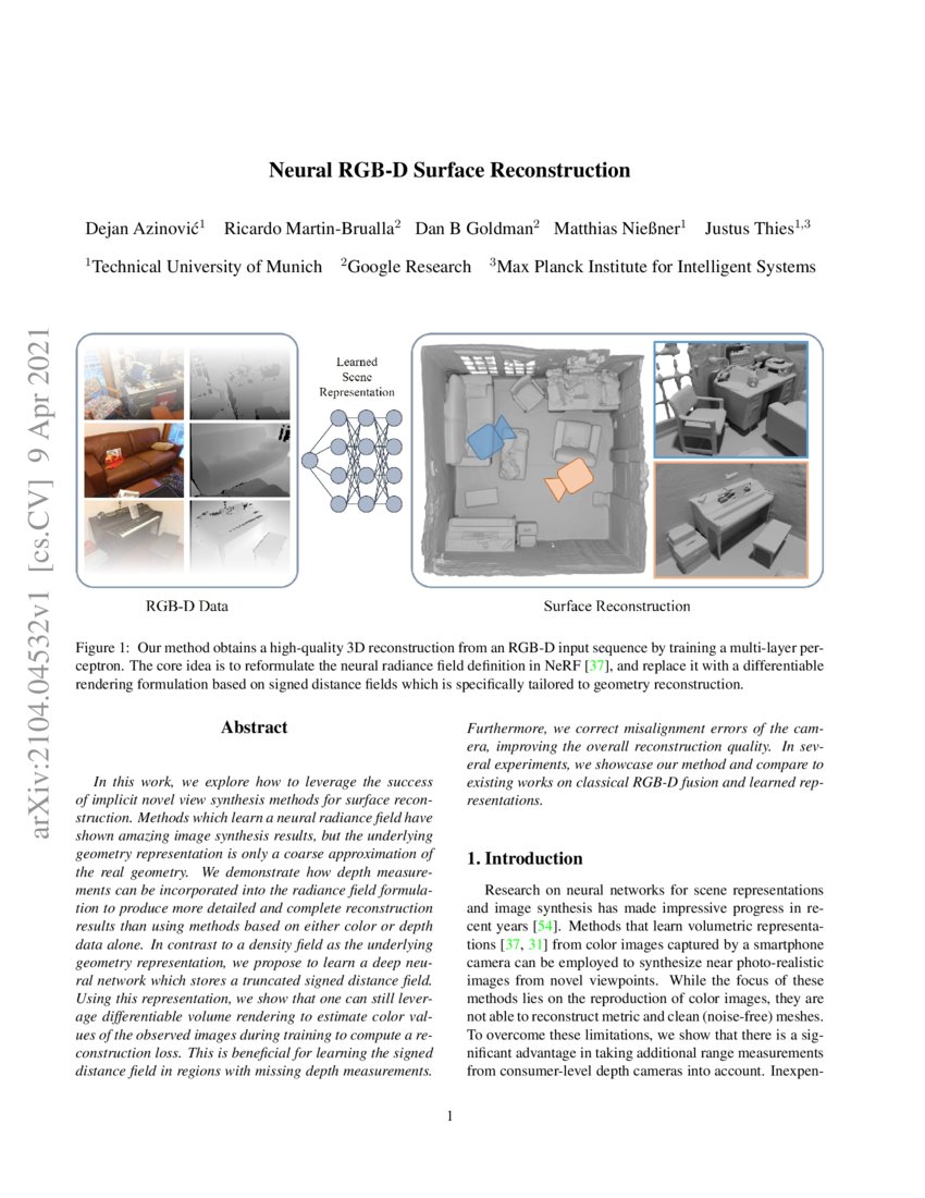 Neural RGB-D Surface Reconstruction | DeepAI