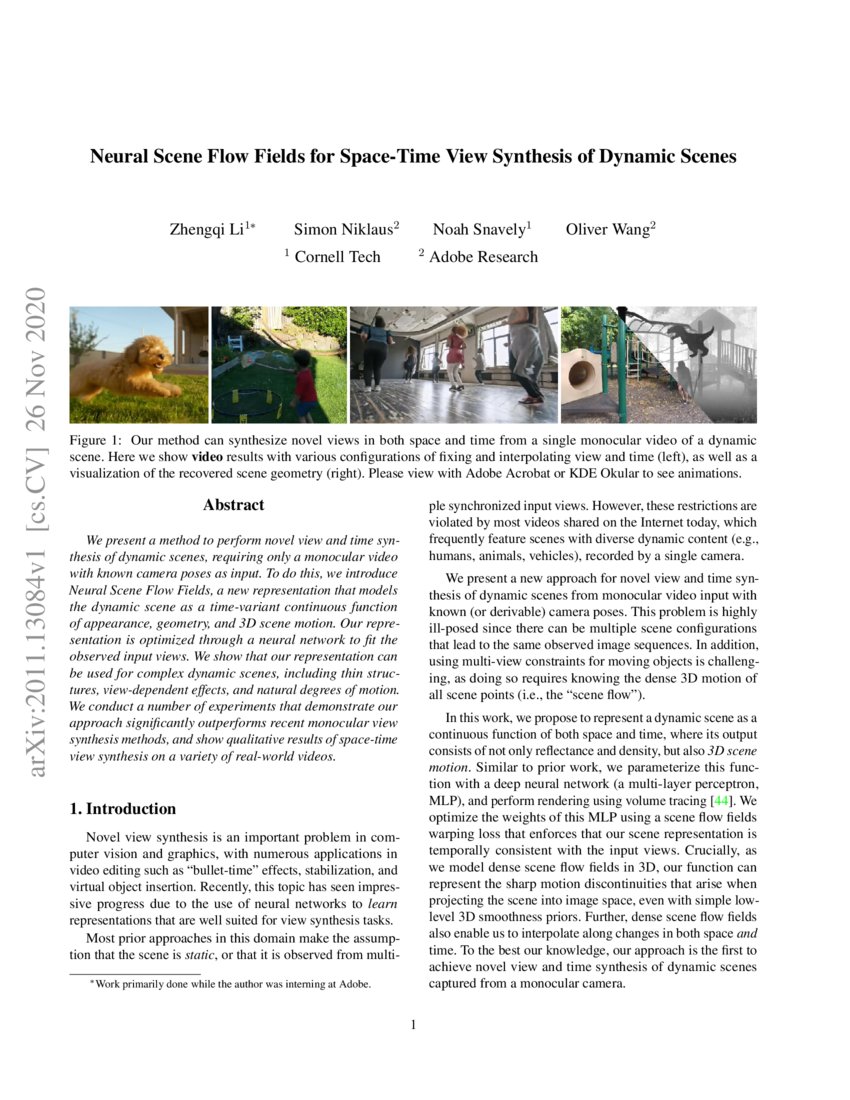 Neural Scene Flow Fields for Space-Time View Synthesis of Dynamic Scenes | DeepAI