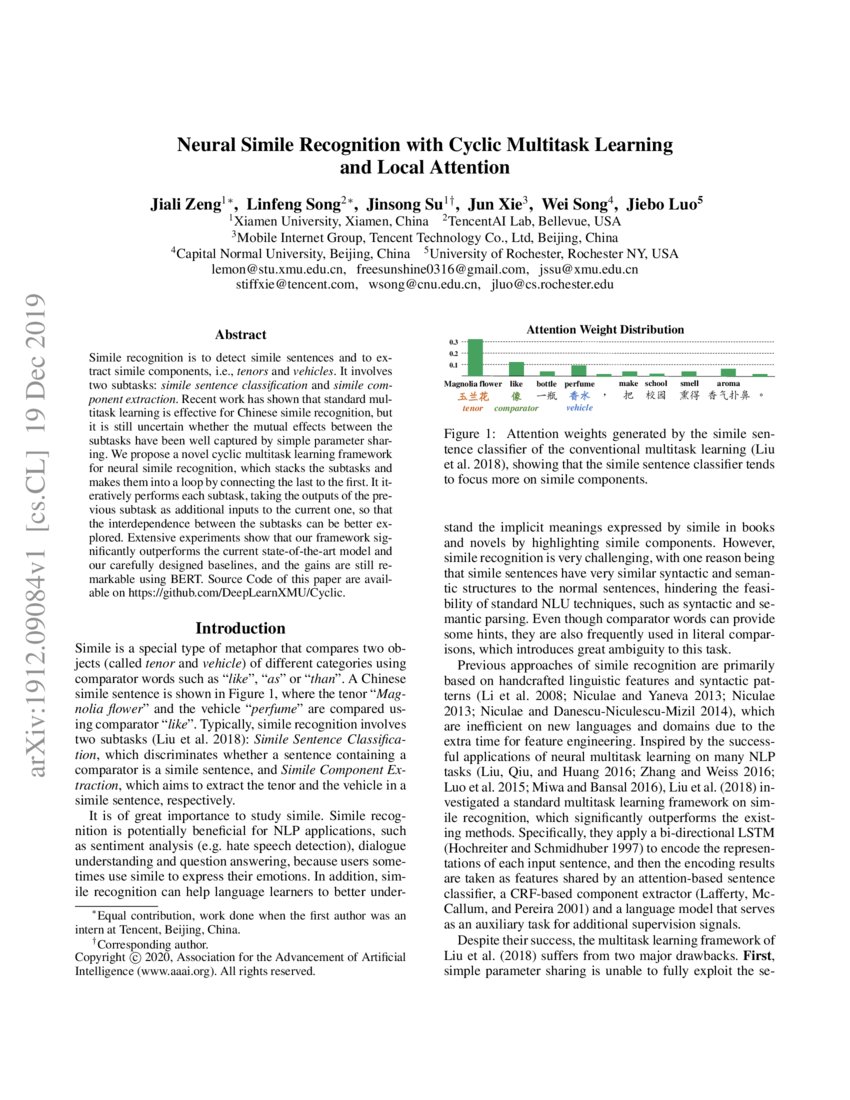 Neural Simile Recognition With Cyclic Multitask Learning And Local Attention Deepai