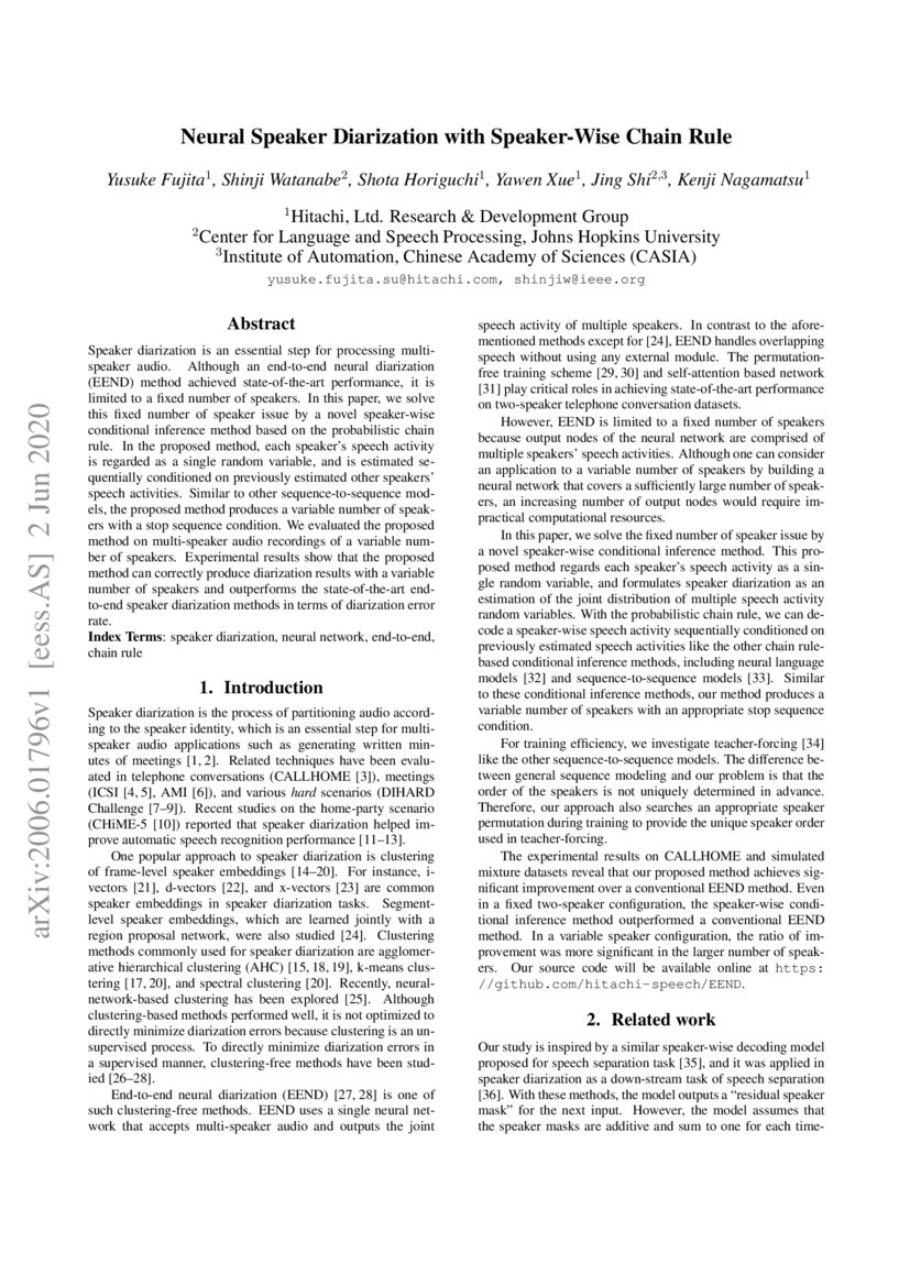 Neural Speaker Diarization with Speaker-Wise Chain Rule | DeepAI
