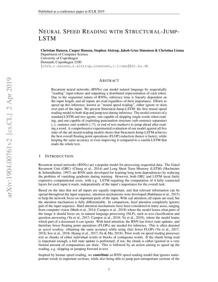 Neural Speed Reading with Structural-Jump-LSTM | DeepAI