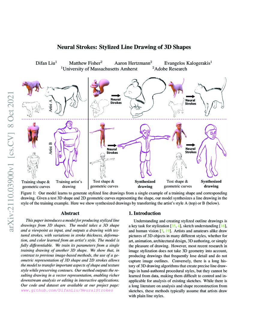 Neural Strokes: Stylized Line Drawing of 3D Shapes | DeepAI