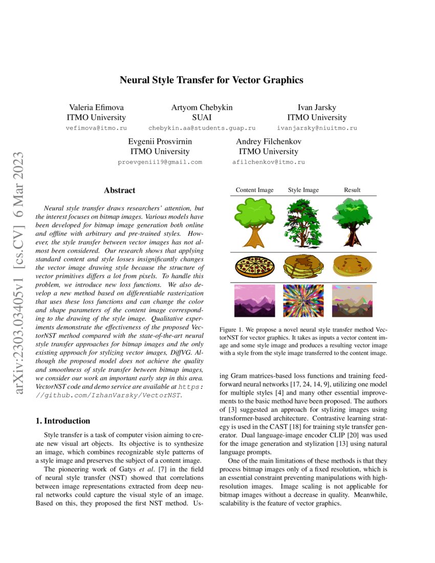 Neural Style Transfer for Vector Graphics | DeepAI