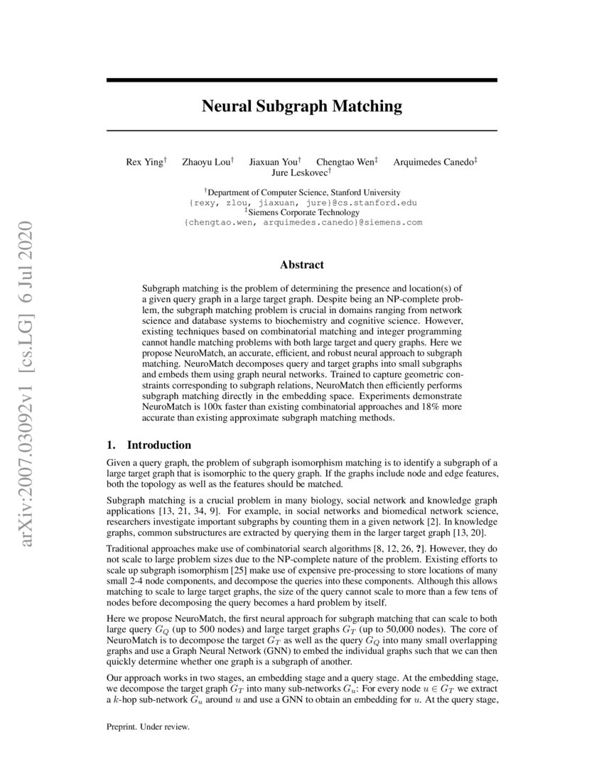 Neural Subgraph Matching Deepai
