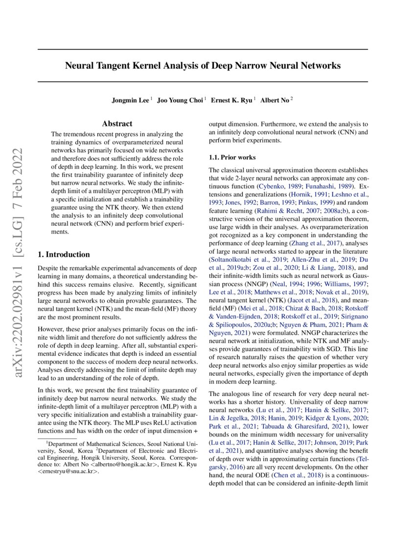 Neural Tangent Kernel Analysis of Deep Narrow Neural Networks | DeepAI