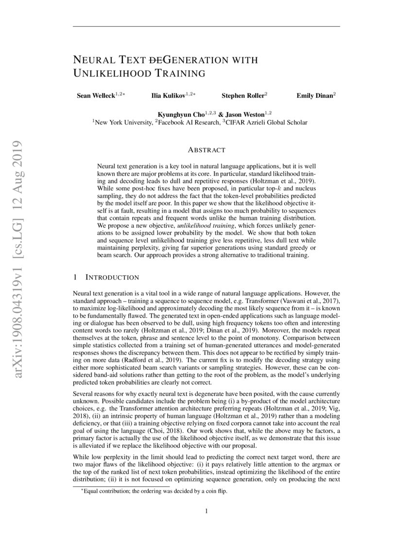 Neural Text Generation With Unlikelihood Training Deepai