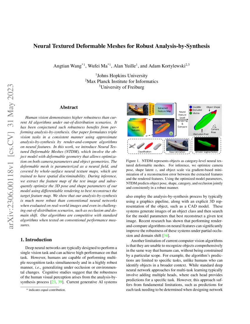 Neural Textured Deformable Meshes for Robust Analysis-by-Synthesis | DeepAI